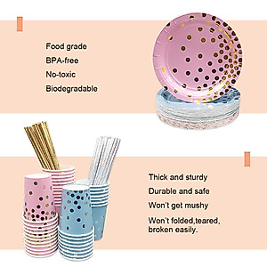 Ottin Gender Reveal 250 PCS Pink and Blue Paper Plates and Napkins Set Decorations for Wedding Boy or Girl's Birthday Party Baby Shower Bridal Shower Christmas New Year Valentine's Day