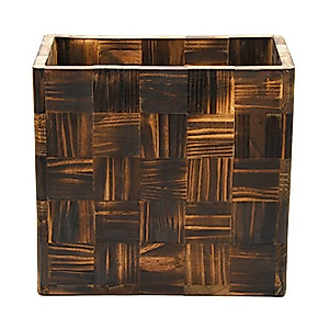 Owlgift Wooden Rustic Burnt Waste Basket Trash Bin, Rectangular Wastebaskets, Bathroom Garbage Can, Bedroom Dorm Recycle Office Can Wastebasket Décor, 5.3" x 10" 9.5"