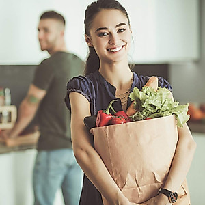 BagDream Grocery Bags 12x7x17 Inches 100Pcs Heavy Duty Kraft Brown Paper Grocery Bags Durable Kraft Paper Bags, Paper Barrel Sack Bags, 100% Recycled Kraft Paper Gift Bags Bulk