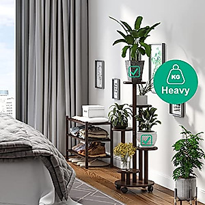 Indoor Plant Stand with Wheels, 5 Tiered , Bamboo Plant Stands for Indoor Plants Multiple, Corner Plant Stand for Window Garden Balcony Living Room Outdoor