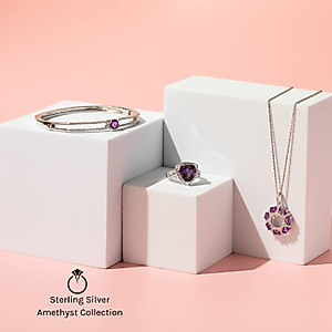 PEORA Amethyst Signature Statement Ring for Women 925 Sterling Silver, Natural Gemstone Birthstone, 3.75 Carats Trillion Cut 11mm, Size 5