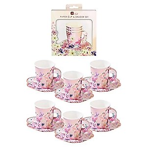 Talking Tables BG-CUPSET Blossom Party Paper Tea Cups, Pack of 12, Height 8cm, 3", Pink and Gold