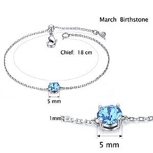EGOO&YAMEE March Birthstone Bracelet Silver Copper White Gold Plated Cz Crystal Hearts & Arrows Adjustable Bangle (12 Color) Gifts for Women