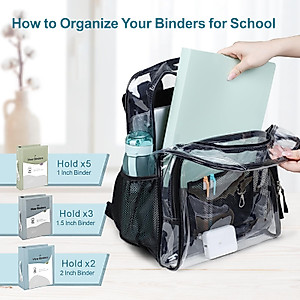 iSPECLE Clear Backpack, Durable School Backpack with Laptop Compartment Clear Backpack with Reinforced Padded Straps Transparent Bag for School, Work, Security, Black