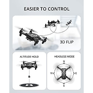 DEERC D20 Mini Drone for Kids with 720P HD FPV Camera Remote Control Toys Gifts for Boys Girls with Altitude Hold, Headless Mode, One Key Start Speed Adjustment, 3D Flips 2 Batteries, Black