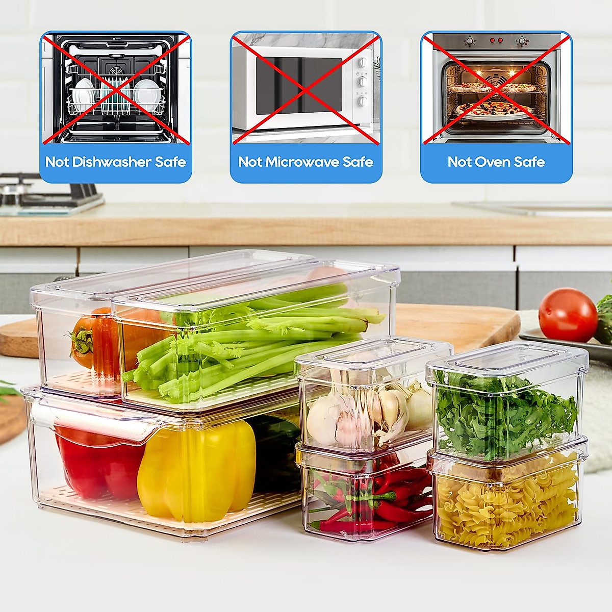 JollyPack 14 Pack Fridge Organizers, Refrigerator Organizer Bins with Lids, BPA Free Stackable Fruit Storage Containers for Fridge, Vegetables, Food and Drinks