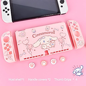 DLseego Cute Dog Switch OLED Protective Case Silicone Soft Cover Shockproof Pink Skin Joy Con Shell with 4PC Cat Claw Thumb Grips Caps