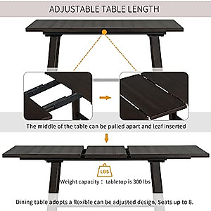 Danxee 7 Piece Solid Wood Dining Room Set, Retro Industrial Style Kitchen Table Set Extendable Table with 18” Leaf and Six Wood Chairs, Rectangle Table with Chairs for Limited Space (Espresso)