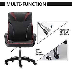 Executive Office Chair Leather, Ergonomic Office Desk Chair with Wheels Adjustable Swivel Chair Mid-Back Office Task Gaming Computer Chair