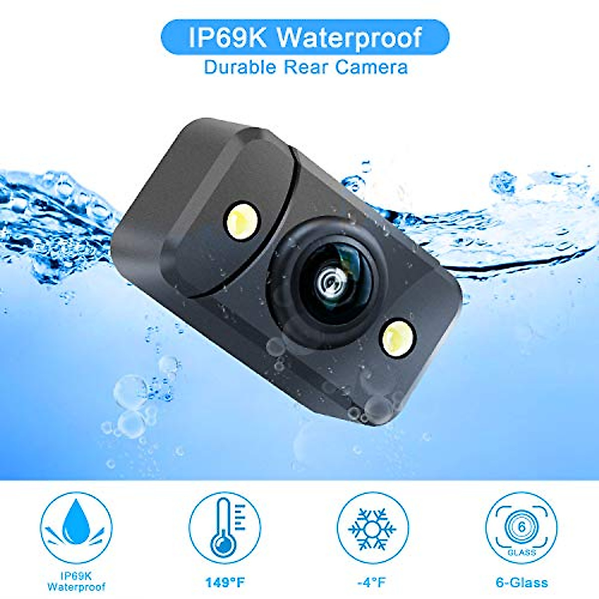 DALLUX Wireless Backup Camera with Stable Digital Signal,5 Inch Monitor+HD 1080P Front/Rear View Night Vision Waterproof Camera for Car,Pickup,Truck,RV,SUV,Van,Camper License Plate Easy Installation