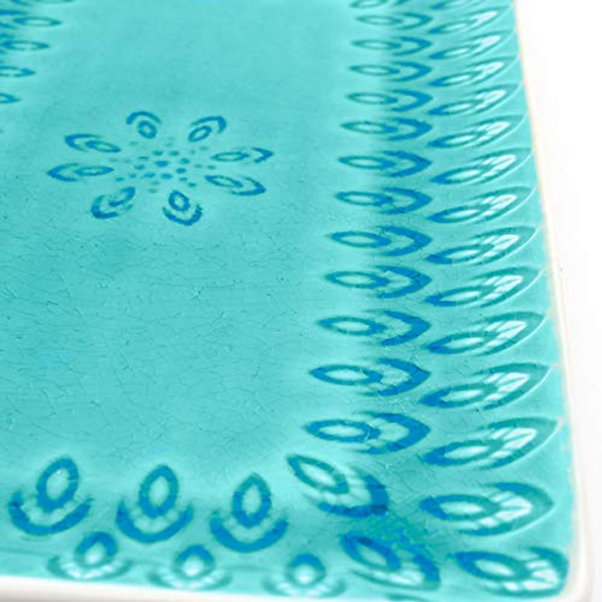 Euro Ceramica PK- Peacock Rectangular Platter, One Size, Lagoon