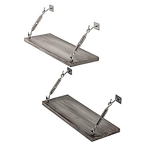 Under.Stated Floating Shelves Wall Mounted Wood Hanging Shelf Set for Bathroom Kitchen Living Room Bedroom Storage (Rustic Grey with Industrial Hardware Set of 2)