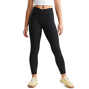 CRZ YOGA Girls Butterluxe Crossover Athletic Leggings - High Waist V Cross Kids Lounge Pants Yoga Active Dance Running Tights Black Small