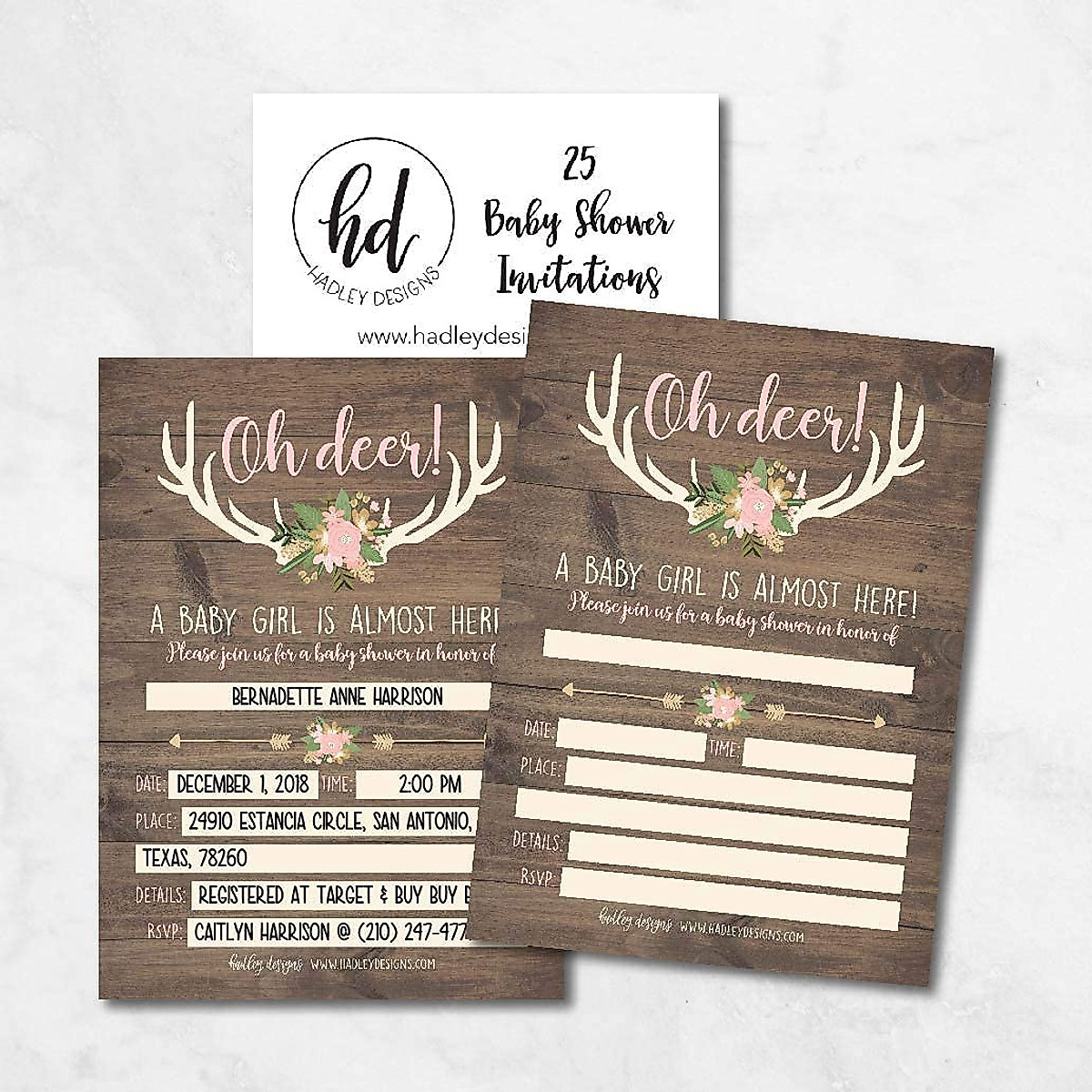 Hadley Designs 25 Oh Deer Invitations, 25 Books Request Cards, Sprinkle Invite for Girl, Bring A Book Instead Of A Card, Invitation Inserts for Baby Shower Guest Book