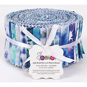 Soimoi 40Pcs Tie Dye Print Cotton Precut Fabrics for Quilting Craft Strips 2.5x42inches Jelly Roll - Blue