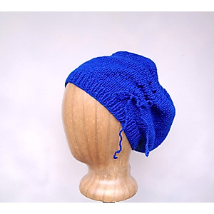 Scrunch Slouch Hat, Gathered Slouchy Beanie, Drawstring Bow, Hand Knit, Soft Wool, Dredlock Rasta