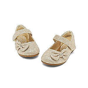 DREAM PAIRS Girls Mary Jane Side Bow Flower Girl Ballerina Flats Dress Shoes, Gold/Glitter - 8 Toddler (Angel-5)