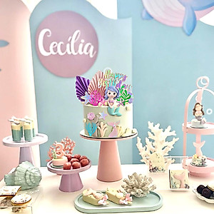 20 PCS Mermaid Cake Toppers with 3D Mermaid Seaweed Folding Fans Shell Starfish Cake Decoration for Kids Girls Birthday Party Baby Shower Supplies (STYLE1)