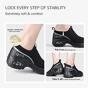 STQ Women Slip On Walking Shoes with Arch Support Comfort Nursing Sneakers Non Slip Work Shoes for Food Service All Black US 8.5
