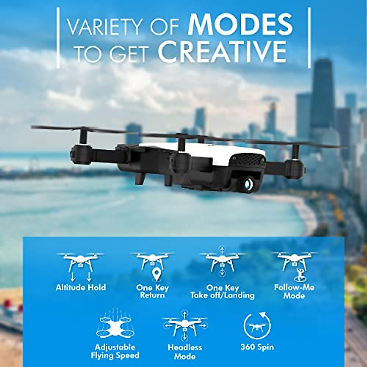 Contixo F16 FPV Drone with Camera for Kids - 2.4G RC Quadcopter Drones for Kids and Beginners with 6-Axis Gyro, 1080P HD Camera, Follow Me Mode, Gesture Control, Headless Mode, WiFi, 2 Batteries