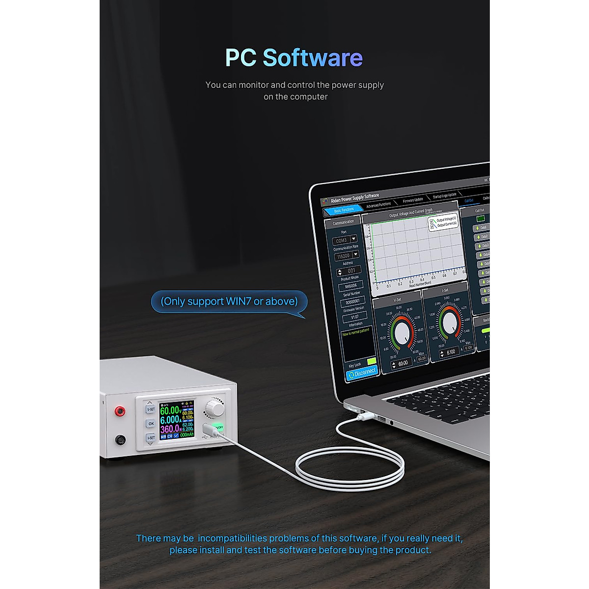 RD Digital Control RK6006-C 60V 6A 4 Digit Adjustable AC to DC Lab Bench Power Supply Regulator 360W