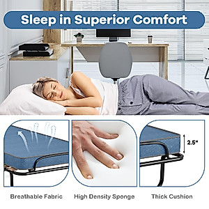 GOFLAME Rollaway Folding Bed with Soft Memory Foam Mattress, Portable Sleeper Bed Cot Size with Metal Frame for Adults, Guest Bed for Spare Bedroom and Office (Blue)