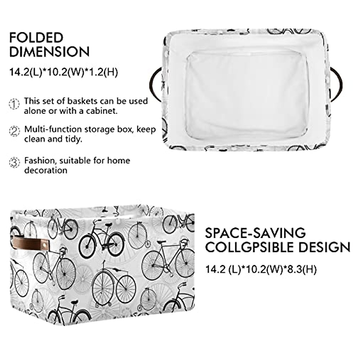 xigua Bicycle Bike Print Storage Baskets,Large Decorative Collapsible Rectangular Canvas Fabric Storage Bin for Home Office(15x11x9.5inch,1 Pack)