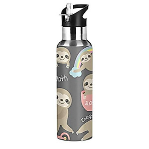 Baby Sloth Flask Sports Water Bottle - 20oz Vacuum Insulated Stainless Steel, Hot Cold, Modern Double Walled, Simple Thermo Mug(c)