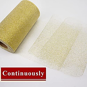 Gold Glitter Tulle Rolls 6 Inch by 50 Yards Sparkle Fabric Ribbon for DIY Tutu Skirt Sewing Bow Wedding Decorations Craft Supplies