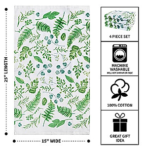 Franco Kitchen Designers Set of 4 Decorative Soft and Absorbent Cotton Dish Towels, 15 in x 25 in, Tossed Greenery