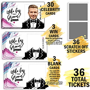 Nopoben Bridal Shower Games - Who Has The Groom Scratch Off Celebrity Cards, Bachelorette Party Games Supplies – 36 Cards(XL02-bishua) White, 16 Plus