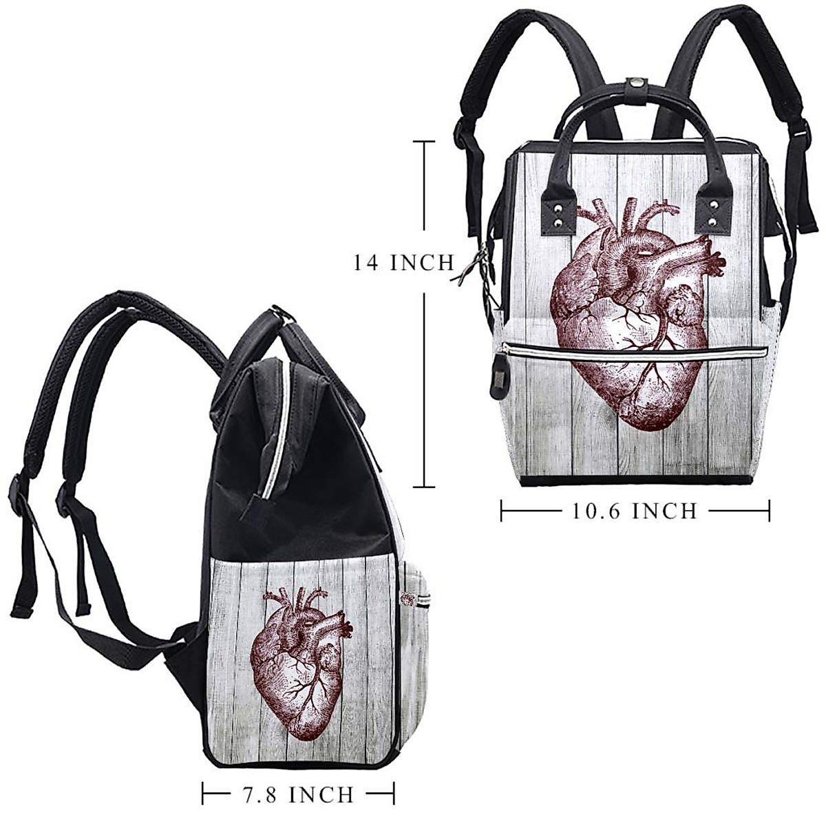 Anatomical Heart Print Diaper Tote Bags Mummy Backpack Large Capacity Nappy Bag Nursing Traveling Bag for Baby Care