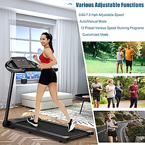 Goplus 2.25HP Electric Folding Treadmill, Portable Superfit Treadmill W/APP Control, LED Display, Blue Tooth Speaker, 12 Preset Programs, Compact Running Jogging Machine for Home Apartment