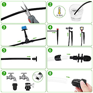 Drip Irrigation Kits, Fixget 43/141ft Garden Irrigation System with Adjustable Automatic Irrigation Set, DIY Plant Watering System for Saving Water Mist Cooling of Garden Greenhouse Patio Lawn