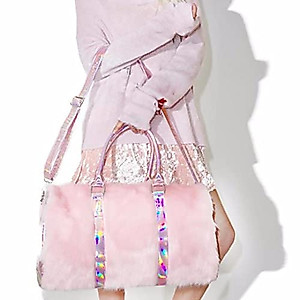 Risup Extra Large Laser Handbag Purse Fancy Duffel Bag 19in Faux Fur Bags for Travel and Overnight, Pink