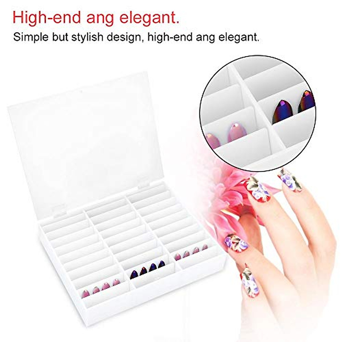 Fake Nail Organizer,Nail Storage Box, Display Box Nail Art Decoration Container Empty Nail Tips Storage Box Fake Nail Display Case(White)