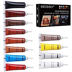 SEISSO 12 Colors Leather Vinyl Repair Kit for Furniture, Couches, Jacket, Sofa, Boat, Car Seat, Purse, Belt, Shoes, Scratch Filler Kit, Restore Bonded (12 Color Leather Repair Kit (12 PCS, 20ML/PC))