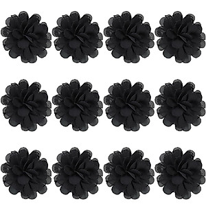 GORGECRAFT 12Pcs 3D Chiffon Flower Black Mesh Fabric Flowers Sewing Fabric Appliques Headband Embellishments Ornament Accessories Chiffon Lace Flower for DIY Craft Wedding Decor