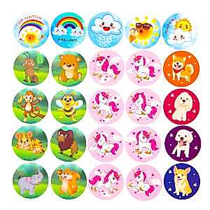 Kids Stickers Inspirational Stickers Rolls- 2000 Pcs MoCeYa Stickers for Kids Motivational Stickers for Toddler Weather Unicorn Pony Animal Dog 1" Diameter with Box