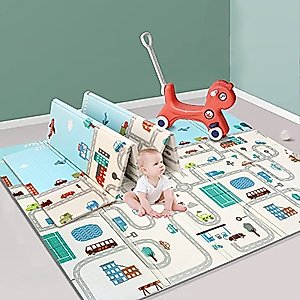 Foldable Foam Baby Playmat for Crawling,Infant Play Mat,Waterproof Anti-Slip Reversible Play Mat,Edge Reinforcement Play Mat for Playpen 71" x 79" x 0.6"
