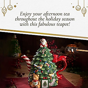 Spode Christmas Tree - Spode 250th Anniversary Christmas Tree Figural Teapot | Christmas Tea Pots for Tea Party | Christmas Teapot - Fine Dolomite | Christmas Teapots for Tea - 7.75" (26.8 Oz)