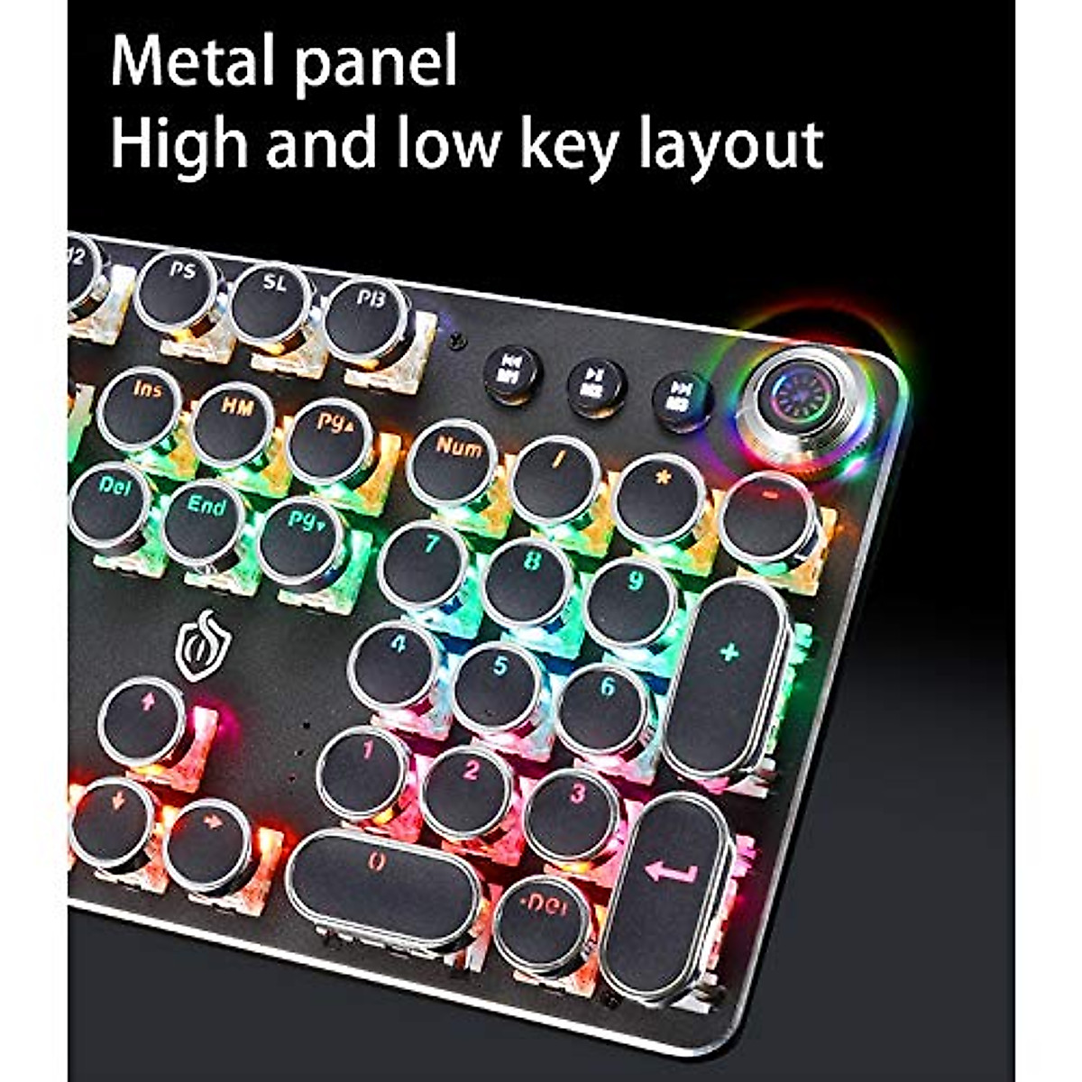 LANOA Gaming Mechanical Keyboard, Metal Panel,LED Backlit,USB Wired,Typewriter-Style Round Keycaps,for Laptop Desktop PC Black