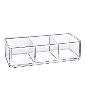 Amazing Abby - Glamour - Acrylic 3-Compartment Makeup Organizer, Transparent Plastic Lipstick Holder, Perfect Bathroom Vanity Storage Solution for Lipsticks, Nail Polishes, and More