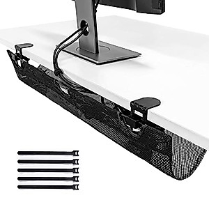 Under Desk Mesh Cable Management – 36 inch Cable Manager Tray for Cord Power Strip -No Drill Cable Management - Safe Wire Management Net for Desks, Office, and Home (Black)