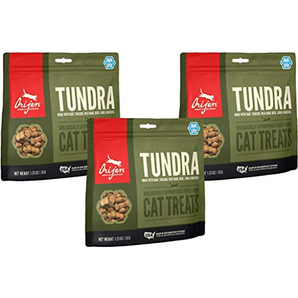 Orijen 3 Pack of Tundra Cat Treats, 1.25 Ounces Each, Freeze-Dried, Grain-Free, Made in The USA