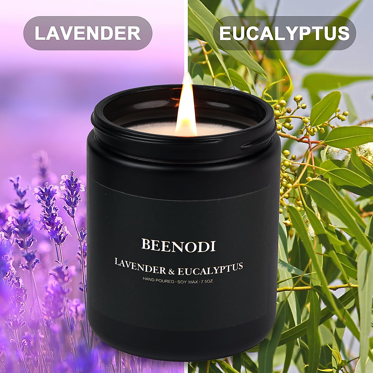 Scented Candles | BEENODI Candles for Home Scented | 7.5 OZ X 2 Pack Large Candles for Men Lavender & Eucalyptus Candle Stress Relief Gift Scents of Lavender & Eucalyptus | Vanilla & Sandalwood