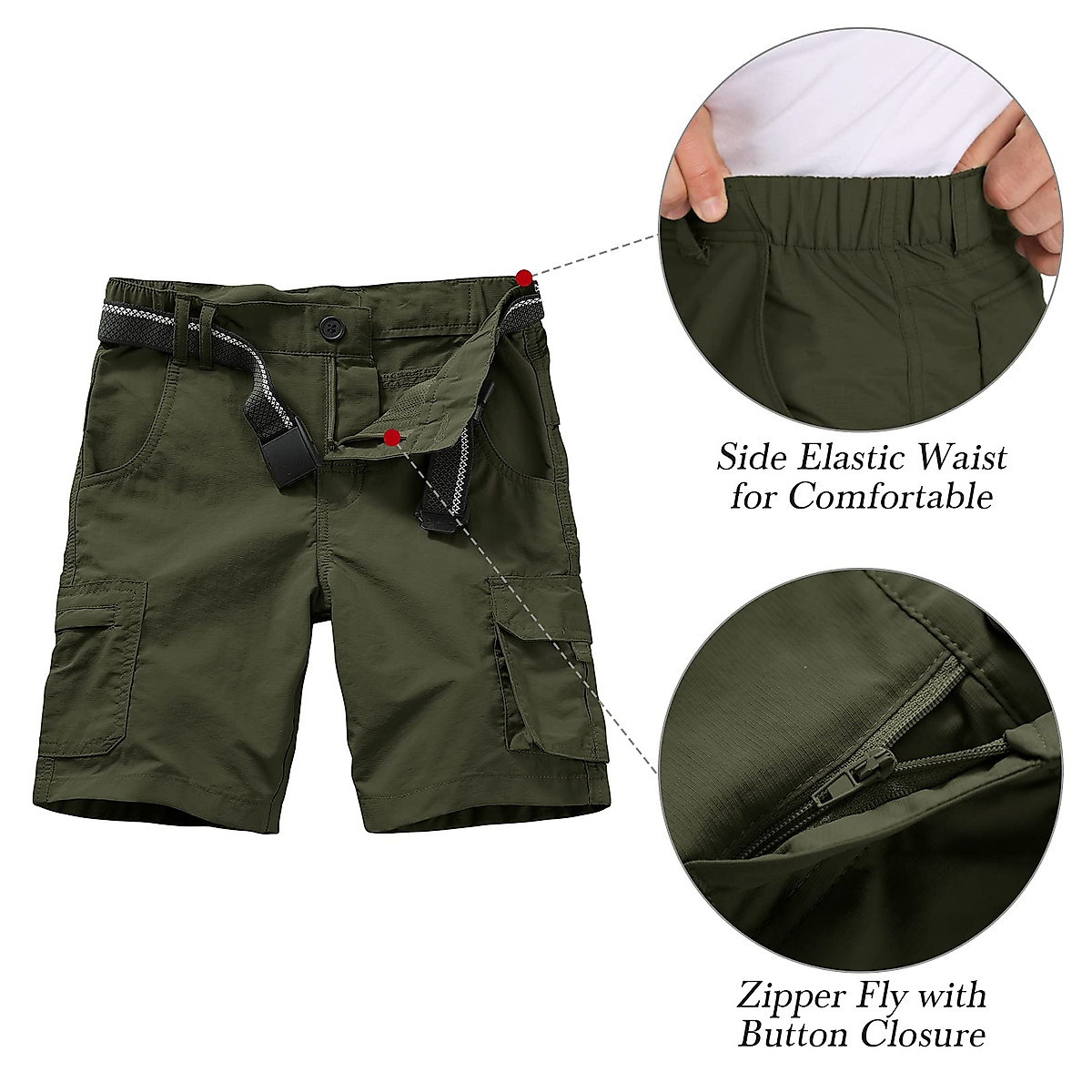 Kids Boy's Youth Hiking Casual Quick Dry Shorts, Lightweight Cargo Tatical Zipper Pockets Camping Travel Shorts (9048 Army Green L 11-12 Years)