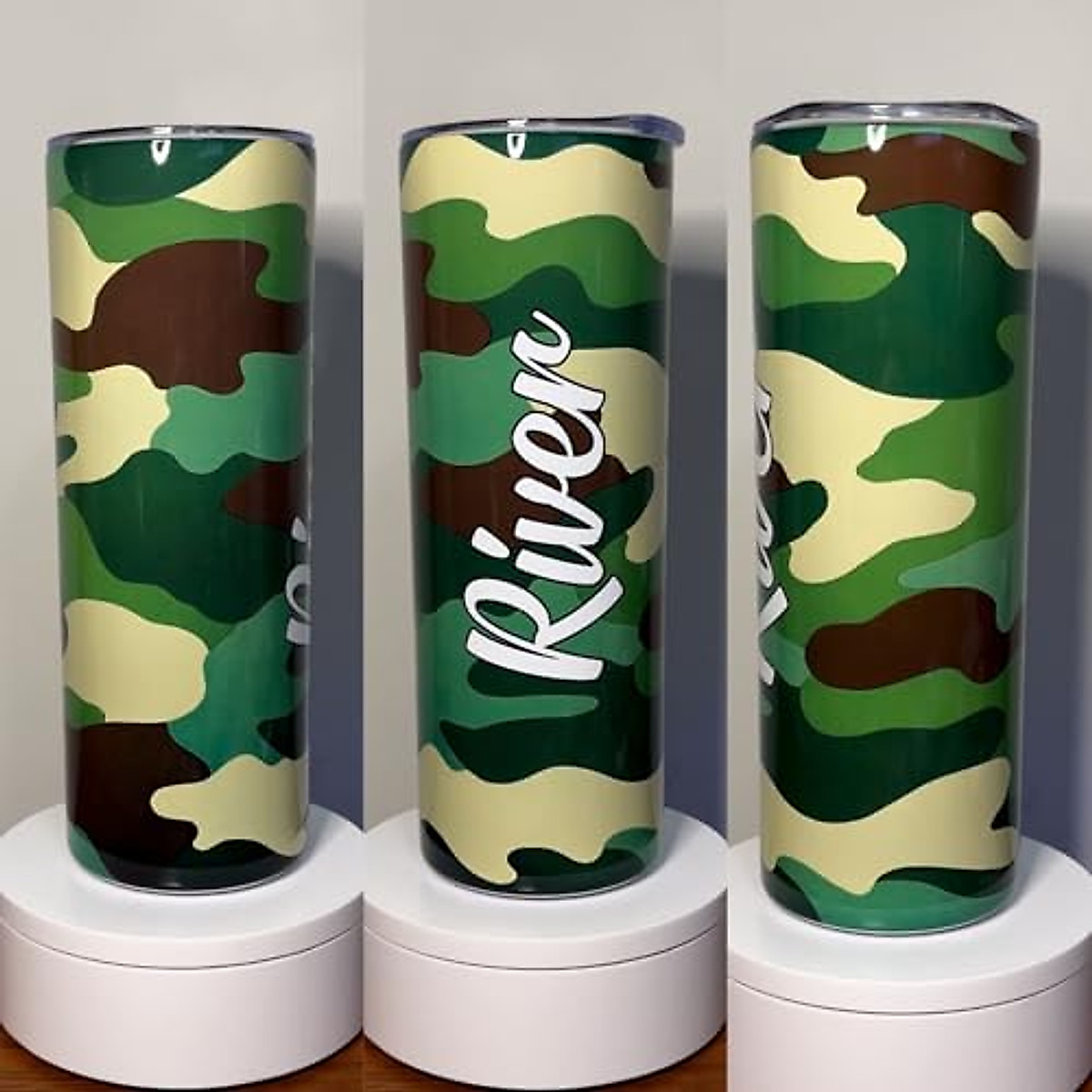 Sungalaxy Camo Skinny Tumbler, Straight Skinny Tumbler with Name, Vacuum Insulated Tumbler with Lid and Straw, Coffee Mug Travel Mug, Gift for Men Father (20 oz)