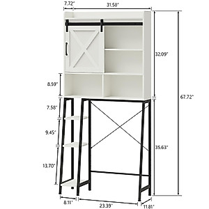Over The Toilet Storage Cabinet, Farmhouse Storage Cabinet Over Toilet with Sliding Door & Toilet Paper Holder Stand，Home Space-Saving Toilet Rack, for Bathroom, Restroom, Laundry