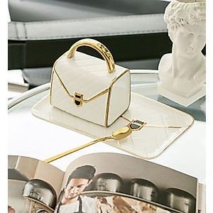 Vamotto Exquisite Hand bag Coffee Mugs for Mom Women, Cute Ceramic Handbag Coffee Cup Latte Cup Travel Mug Tea Cup with Saucer & Spoon for Remarkable Women (White)